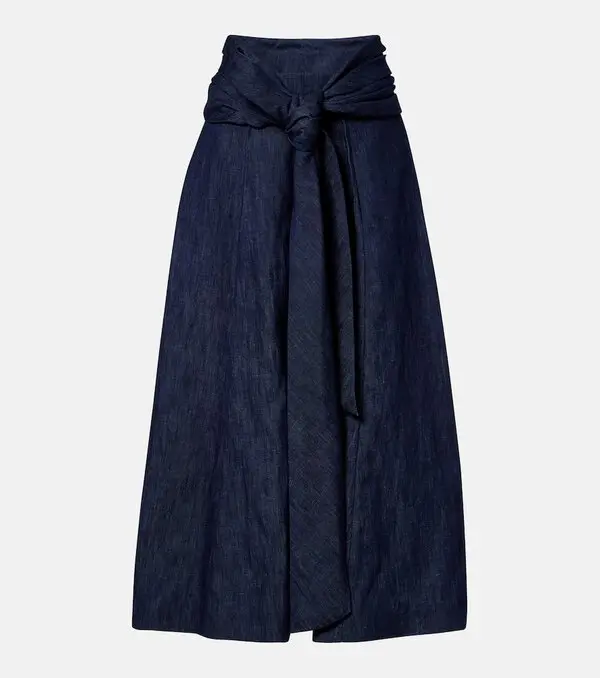 Gabriela Hearst Zivan Belted Denim Midi Skirt - Blue