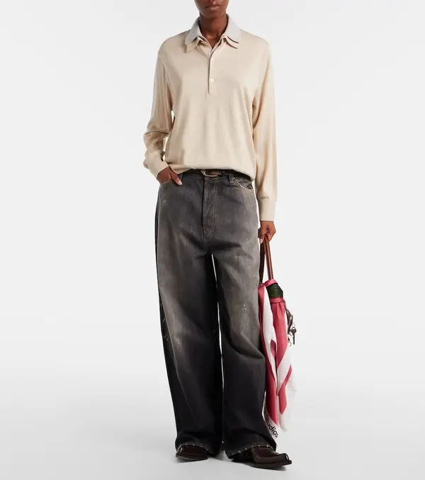 Acne Studios Silk, Wool, And Cashmere Polo Sweater - Beige