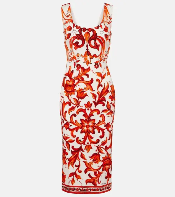 Dolce & Gabbana Majolica Print Silk Blend Midi Dress - Orange