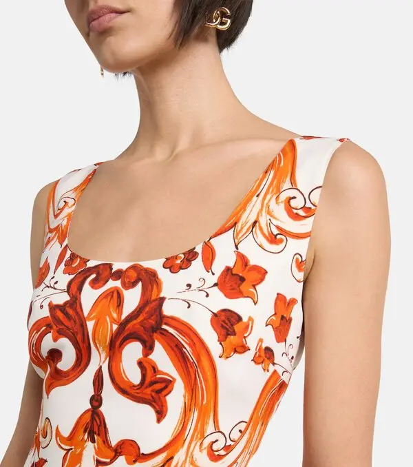 Dolce & Gabbana Majolica Print Silk Blend Midi Dress - Orange