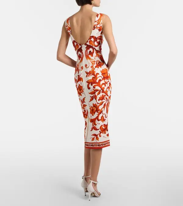 Dolce & Gabbana Majolica Print Silk Blend Midi Dress - Orange