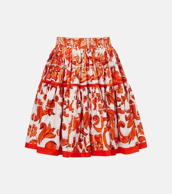Dolce & Gabbana Majolica Cotton Poplin Mini Skirt - Orange