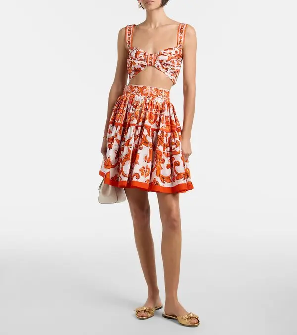 Dolce & Gabbana Majolica Cotton Poplin Mini Skirt - Orange