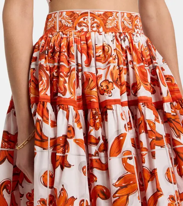 Dolce & Gabbana Majolica Cotton Poplin Mini Skirt - Orange
