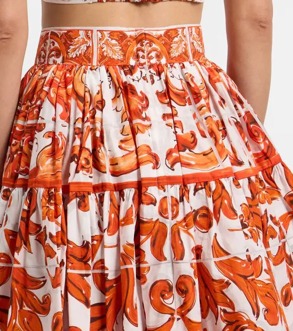 Dolce & Gabbana Majolica Cotton Poplin Mini Skirt - Orange