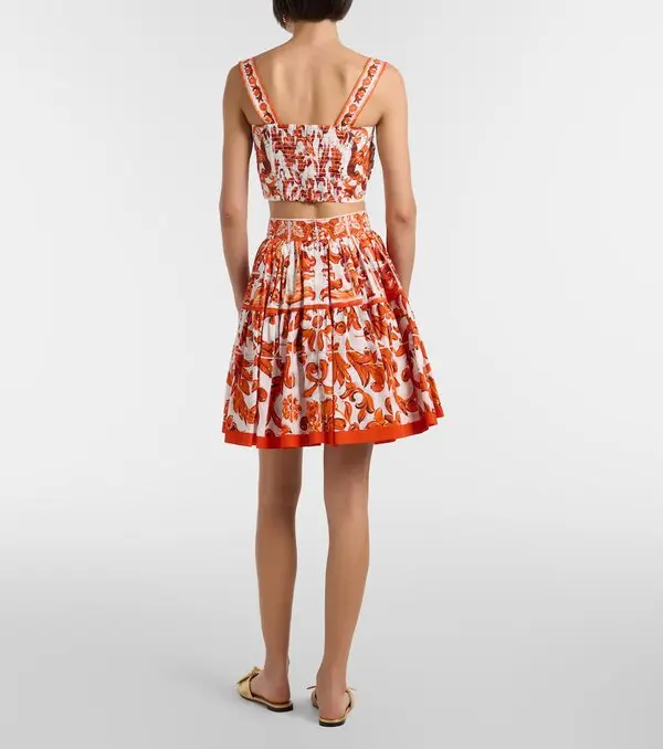 Dolce & Gabbana Majolica Cotton Poplin Mini Skirt - Orange