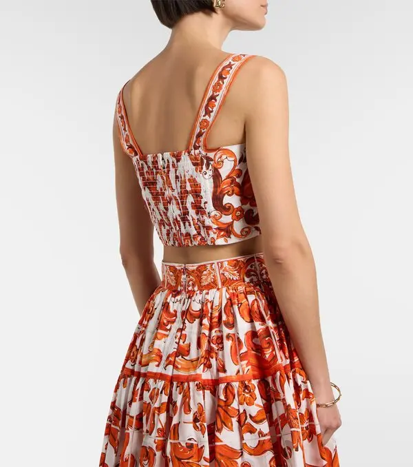 Dolce & Gabbana Majolica Cotton Poplin Crop Top - Orange
