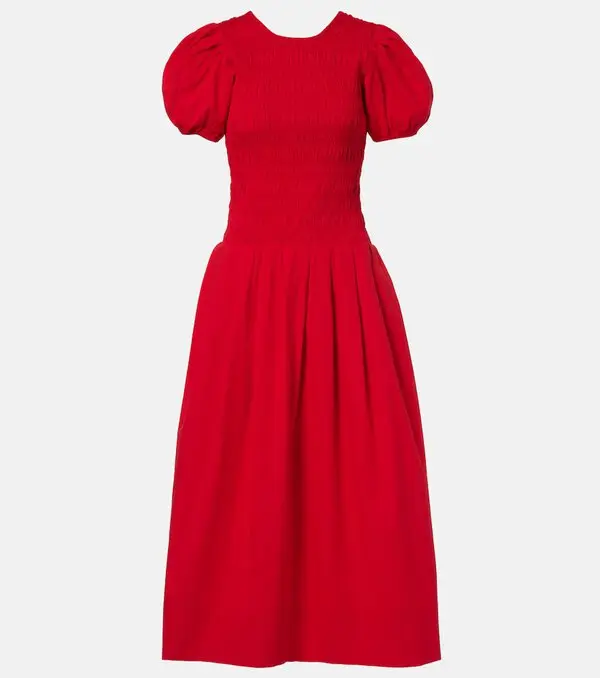 GANNI Cotton-blend Poplin Midi Dress - Red