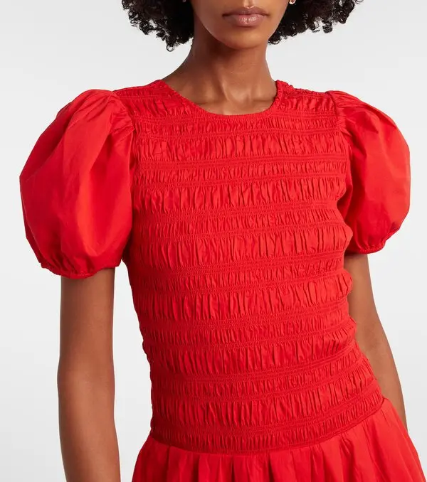 GANNI Cotton-blend Poplin Midi Dress - Red