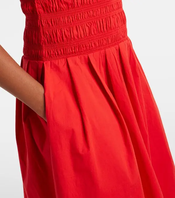 GANNI Cotton-blend Poplin Midi Dress - Red