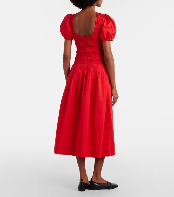 GANNI Cotton-blend Poplin Midi Dress - Red
