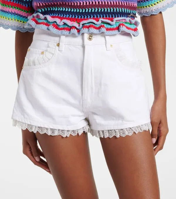 GANNI Lace-trimmed Denim Shorts