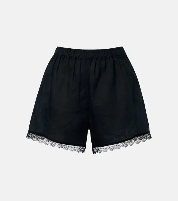 GANNI Lace-trimmed Linen Shorts - Black
