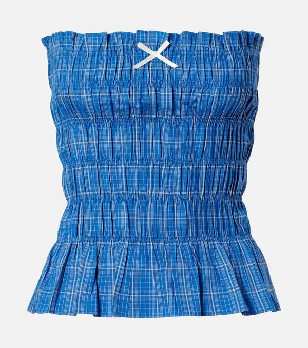 Faithfull The Brand Leya Gathered Plaid Cotton Top