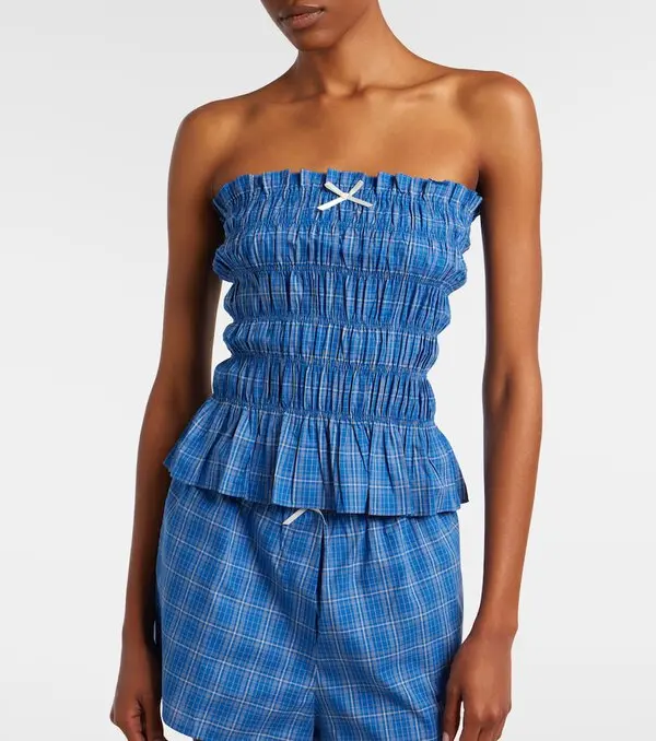 Faithfull The Brand Leya Gathered Plaid Cotton Top