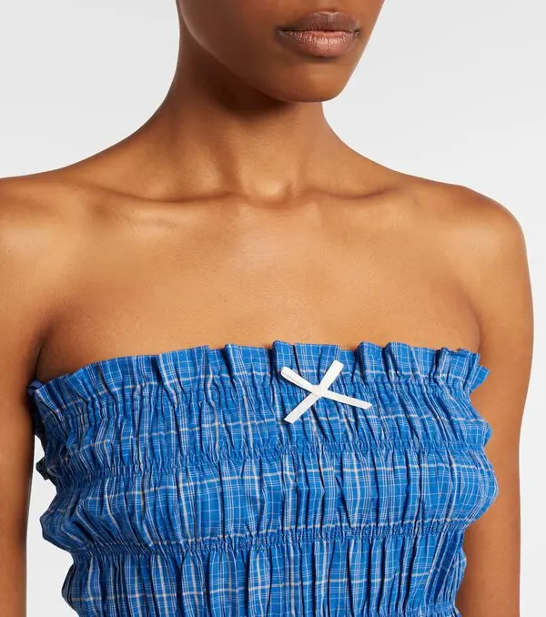 Faithfull The Brand Leya Gathered Plaid Cotton Top