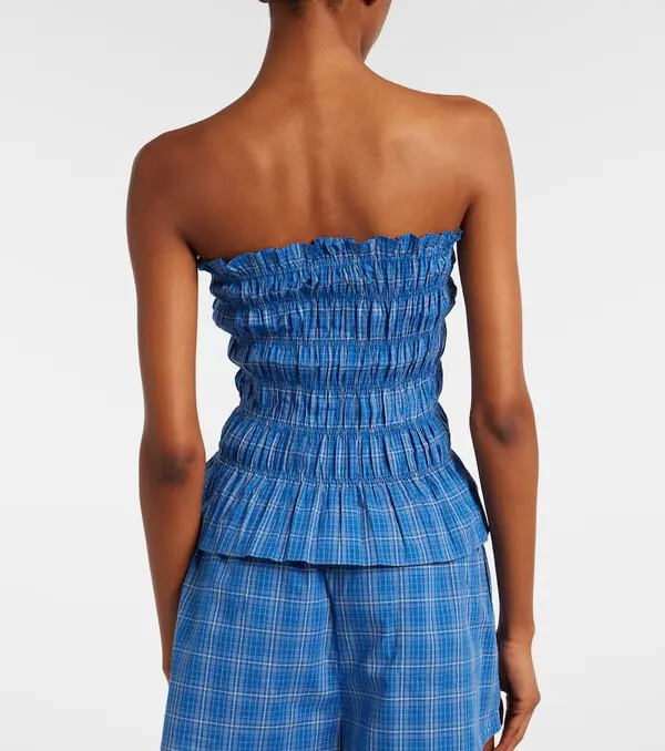 Faithfull The Brand Leya Gathered Plaid Cotton Top