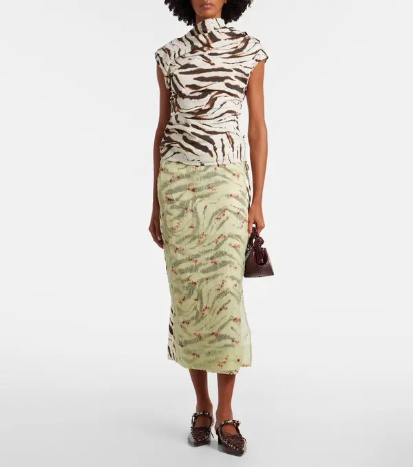 GANNI Printed Organza Wrap Skirt