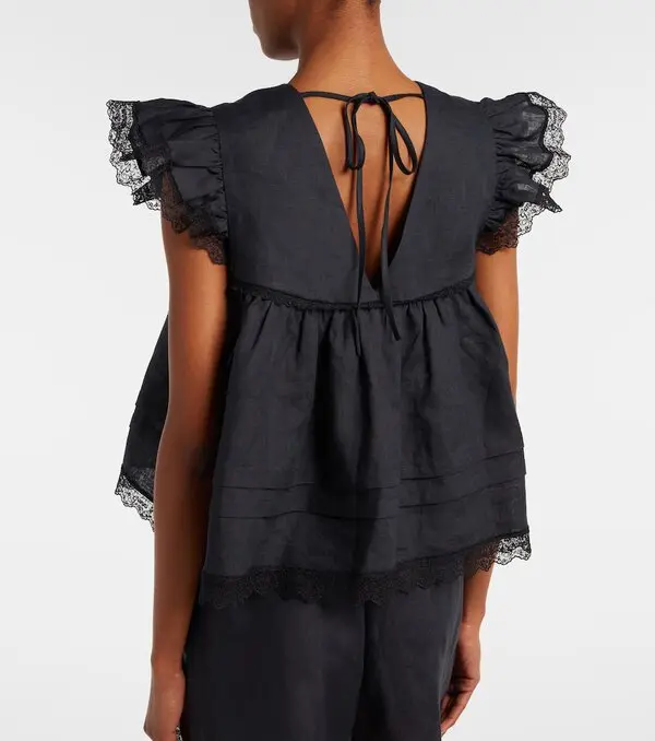 GANNI Lace-trimmed Linen Top