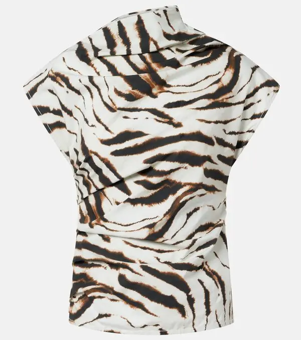 GANNI Zebra-print Cotton-blend Top - White
