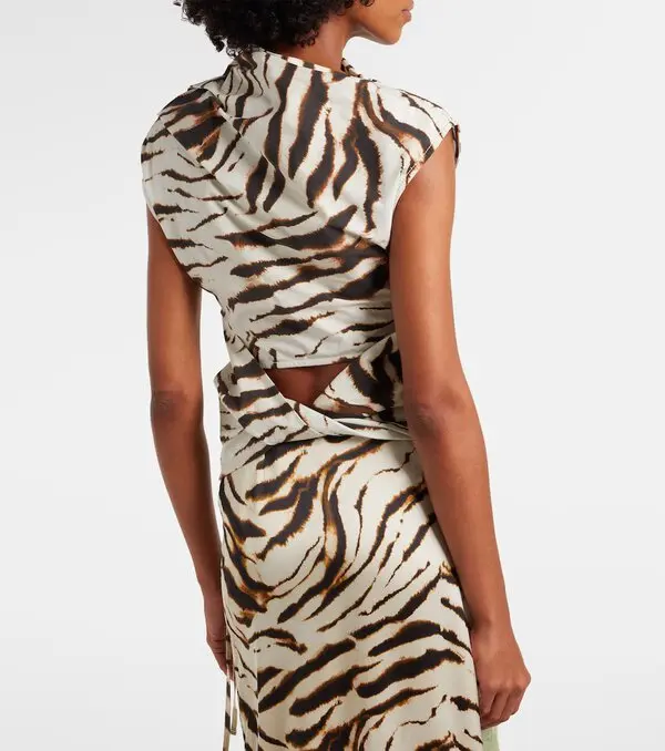 GANNI Zebra-print Cotton-blend Top - White