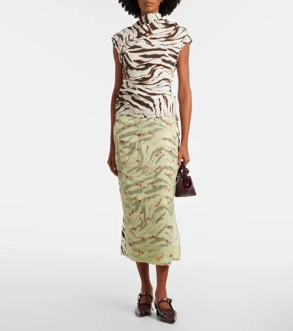 GANNI Zebra-print Cotton-blend Top - White