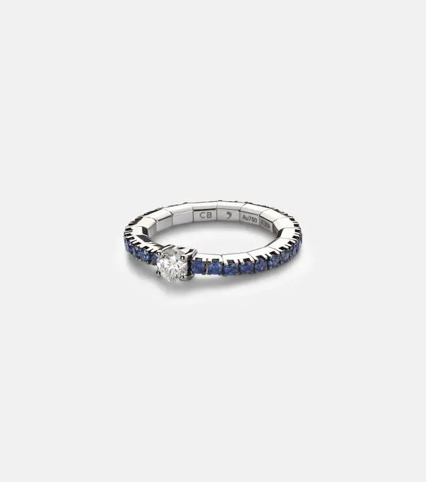 BUCHERER FINE JEWELLERY 18kt White Gold Ring With Diamond And Sapphires - Silver