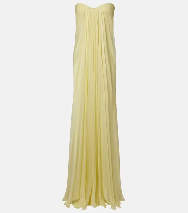 Alexander McQueen Draped Chiffon Bustier Gown