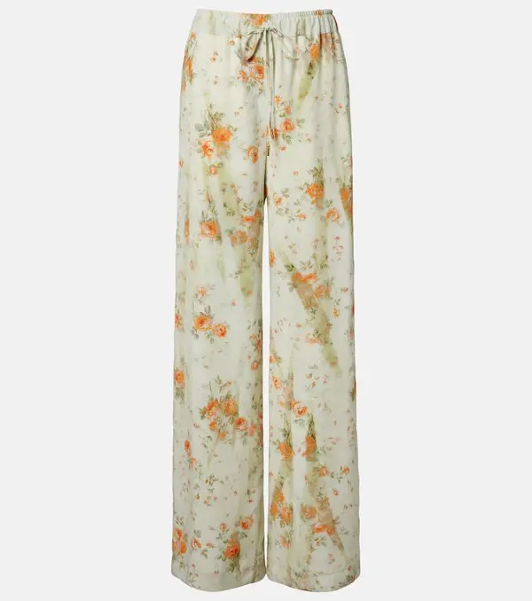 Alexander McQueen Floral Silk Wide-leg Pants - Beige