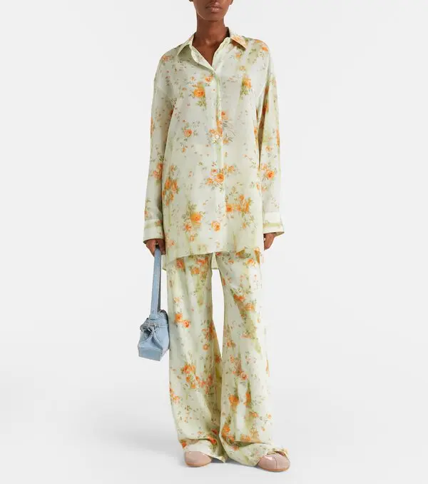 Alexander McQueen Floral Silk Wide-leg Pants