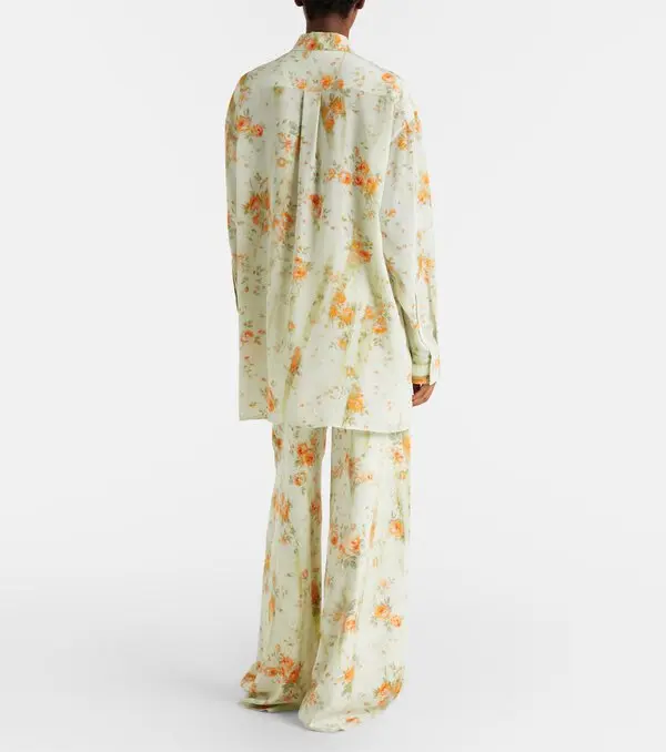 Alexander McQueen Floral Silk Wide-leg Pants
