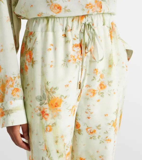 Alexander McQueen Floral Silk Wide-leg Pants