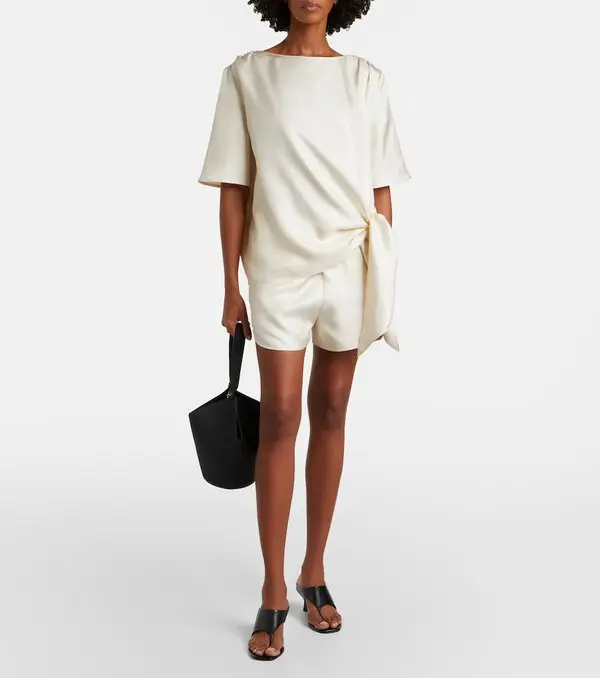 Loulou De Saison Cabo Silk Satin Shorts - White
