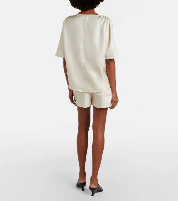 Loulou De Saison Cabo Silk Satin Shorts - White