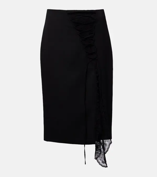 Alexander McQueen Wool Pencil Skirt With Lace Trim