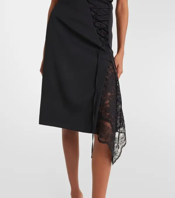 Alexander McQueen Wool Pencil Skirt With Lace Trim