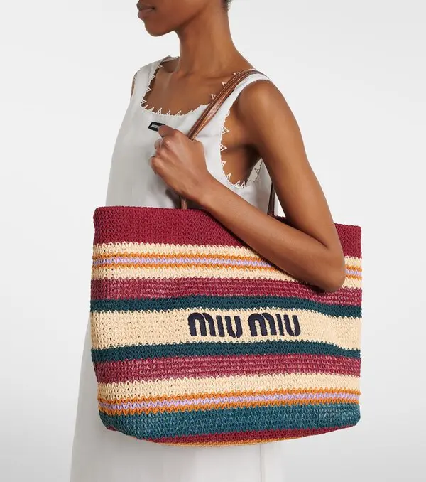 Miu Miu Raffia-effect Tote Bag