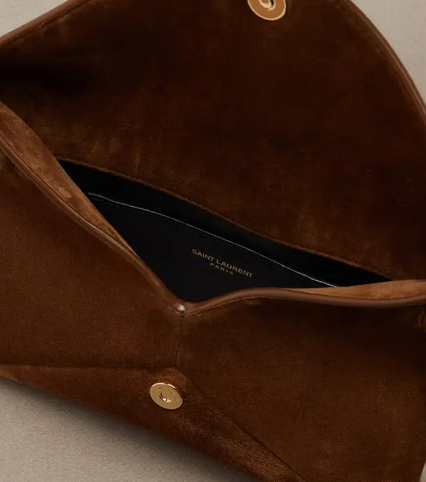 Saint Laurent Cassandre Small Suede Pouch - Brown