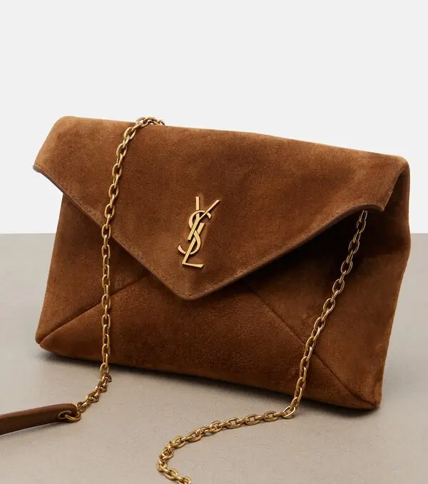 Saint Laurent Cassandre Small Suede Pouch - Brown