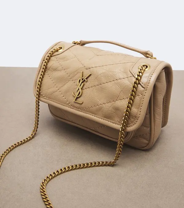 Saint Laurent Niki Mini Leather Shoulder Bag - Beige
