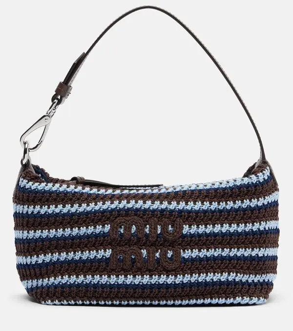 Miu Miu Striped Crochet Shoulder Bag - Brown