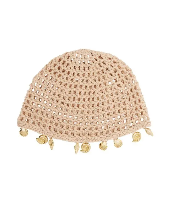 Oseree Embellished Cotton Hat - Beige