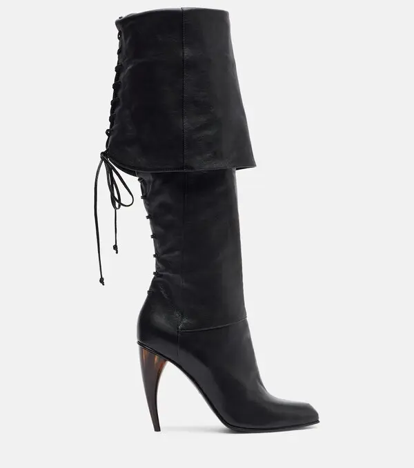 Alexander McQueen Horn Heel Leather Knee-high Boots