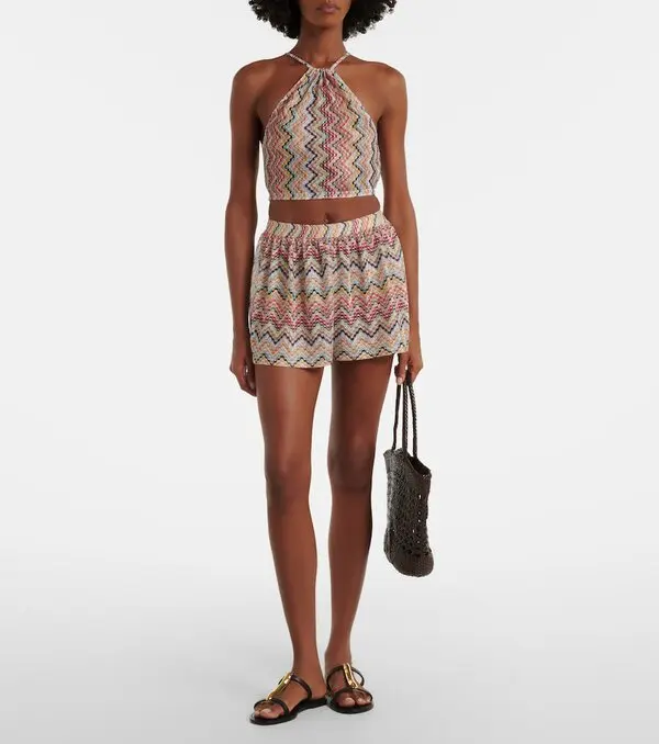 Missoni Zigzag Patterned Halter Neck Cropped Top