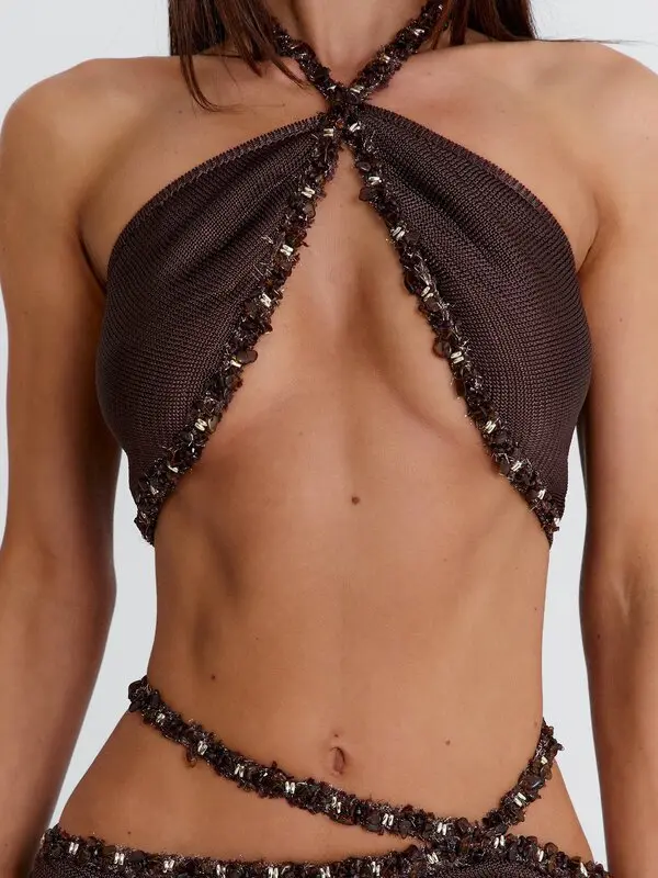 OUTCAST Rai Halter Top In Chocolate
