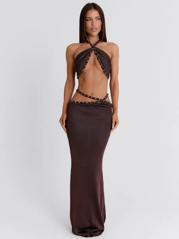 OUTCAST Rai Halter Top In Chocolate
