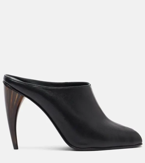 Alexander McQueen Leather Square Open Toe Mules - Black