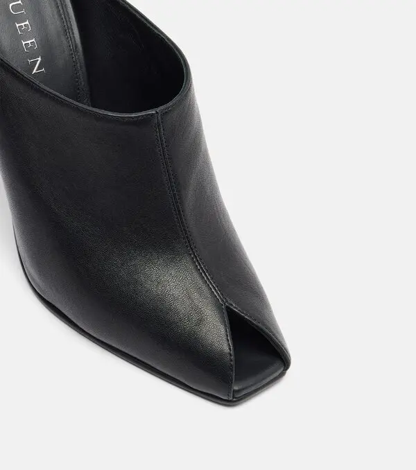 Alexander McQueen Leather Square Open Toe Mules - Black