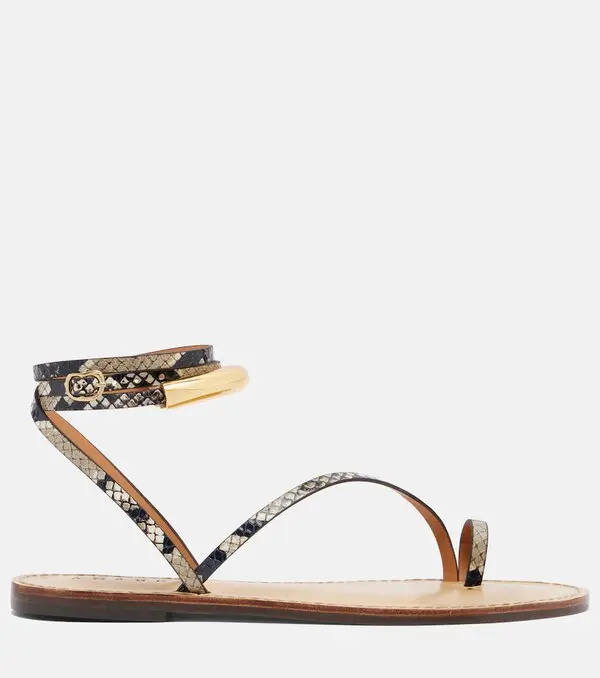 AMANU Kalahari Snake-effect Leather Sandals - Brown