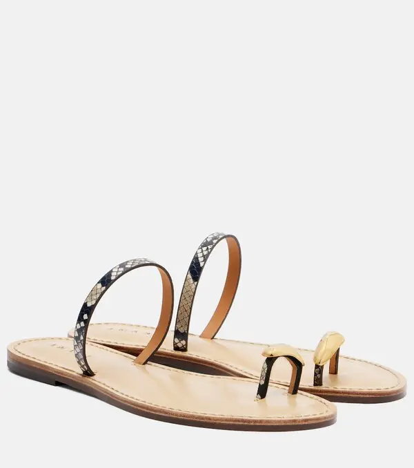 AMANU Kibera Snake-effect Leather Sandals - Brown